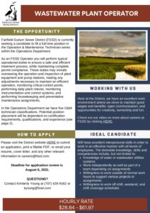 Wastewater Plant Operator Flyer - Fairfield-Suisun Sewer District